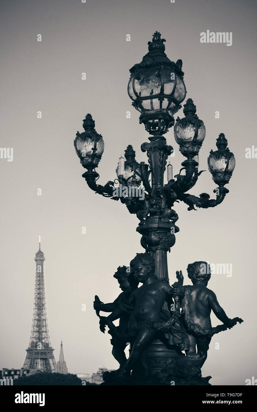 Vintage lamp post on Alexandre III bridge in Paris, France Stock Photo ...