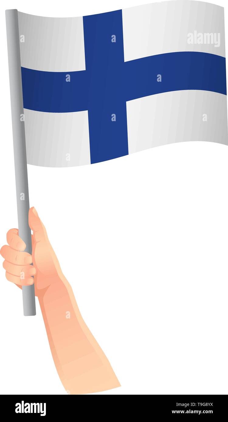 Finland flag in hand. Patriotic background. National flag of Finland ...