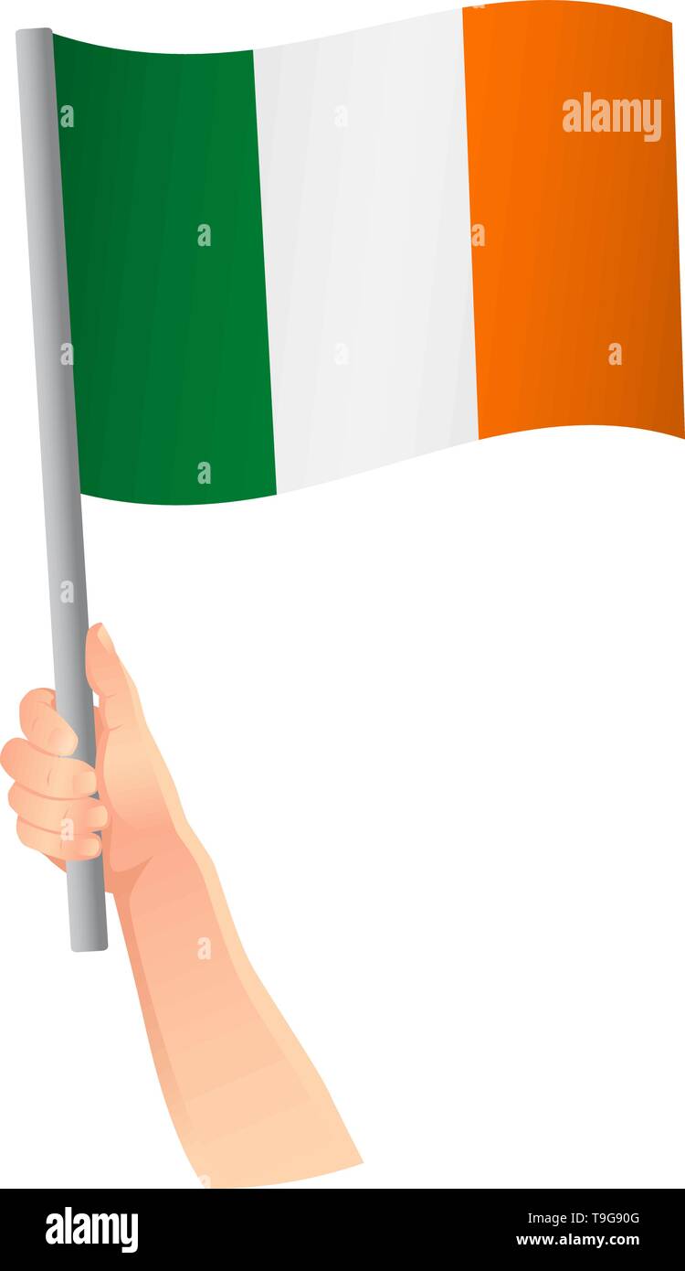 Ireland flag in hand. Patriotic background. National flag of Ireland ...