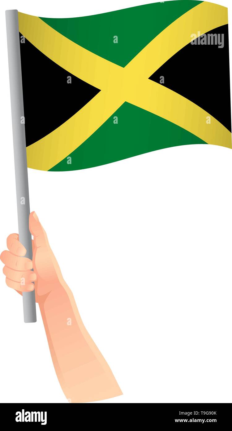 Jamaica flag in hand. Patriotic background. National flag of Jamaica ...