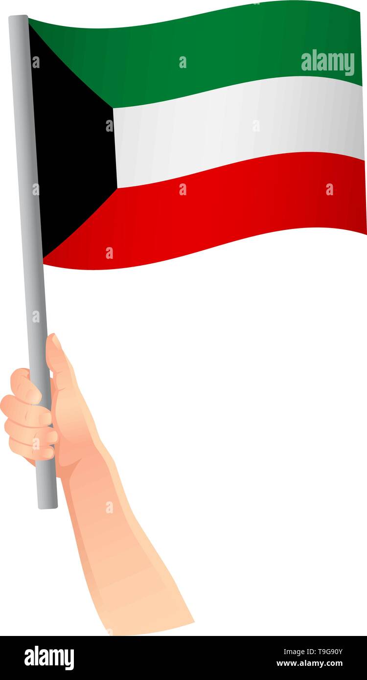 kuwait flag in hand. Patriotic background. National flag of Kuwait ...