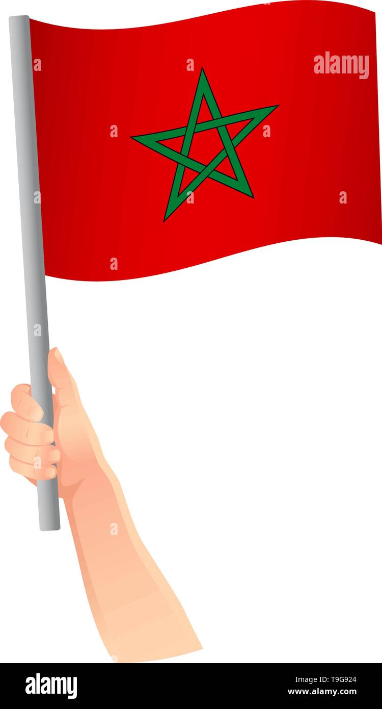 Morocco flag in hand. Patriotic background. National flag of Morocco ...