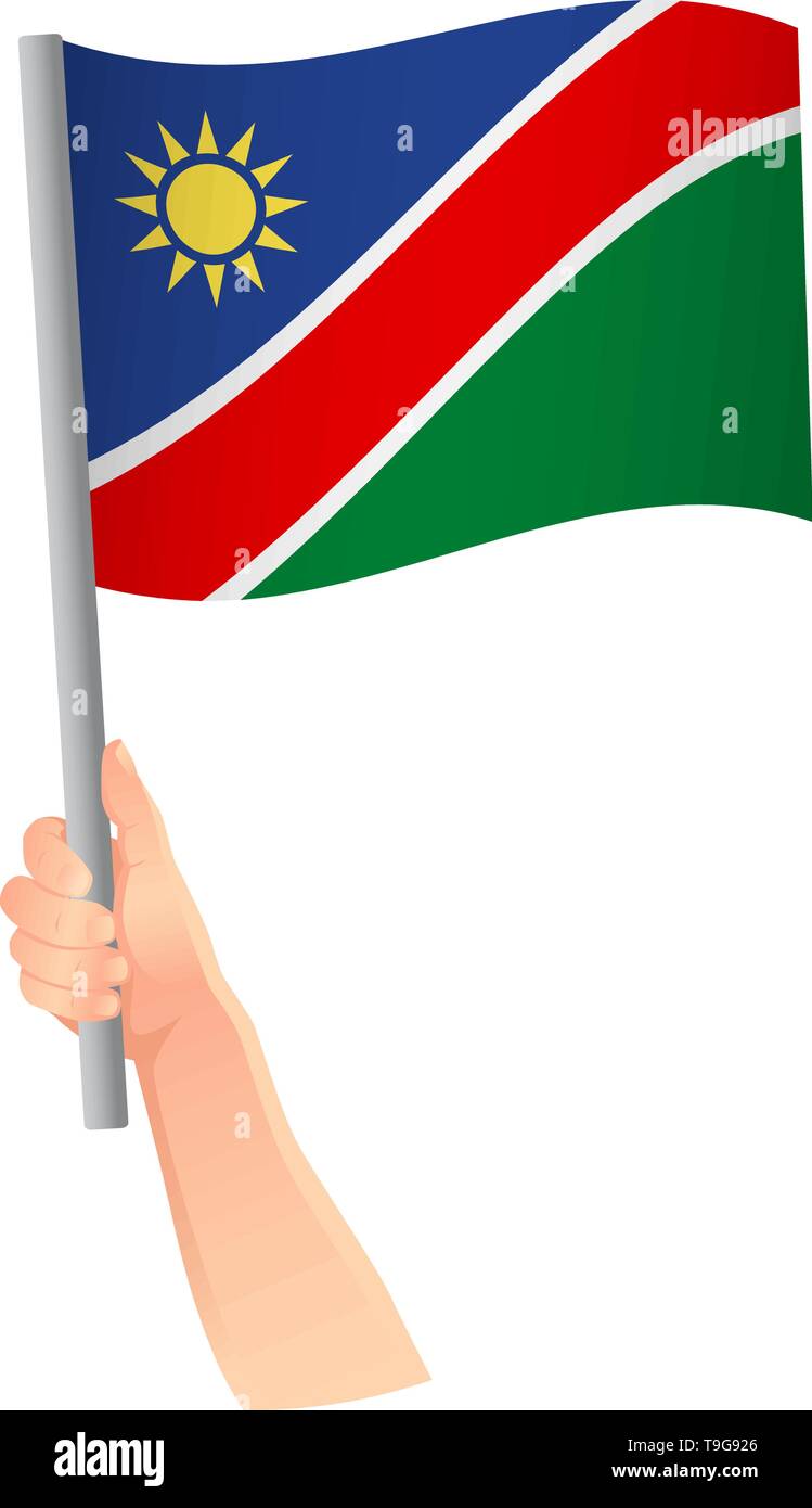 Namibia flag in hand. Patriotic background. National flag of Namibia ...