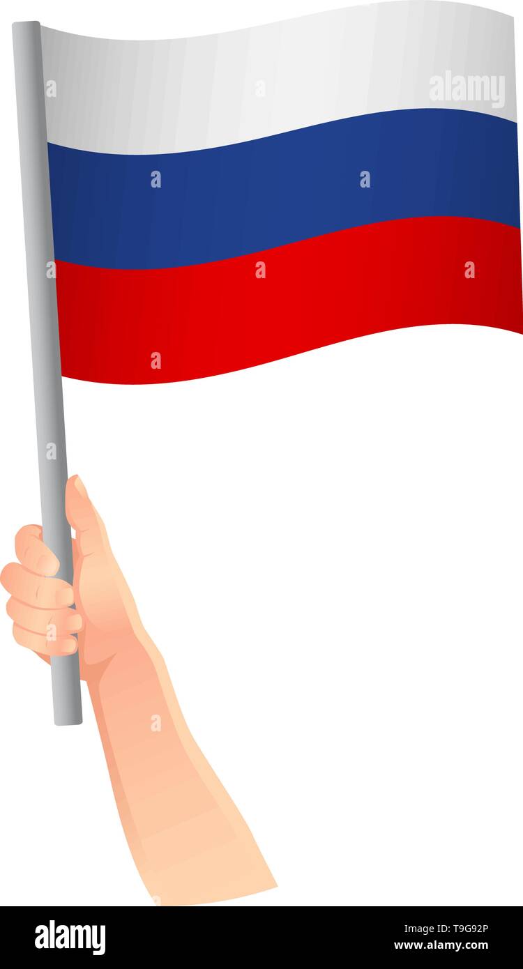 Russia flag in hand. Patriotic background. National flag of Russia ...