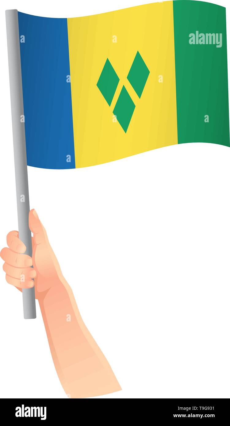 Saint Vincent and the Grenadines flag in hand. Patriotic background ...