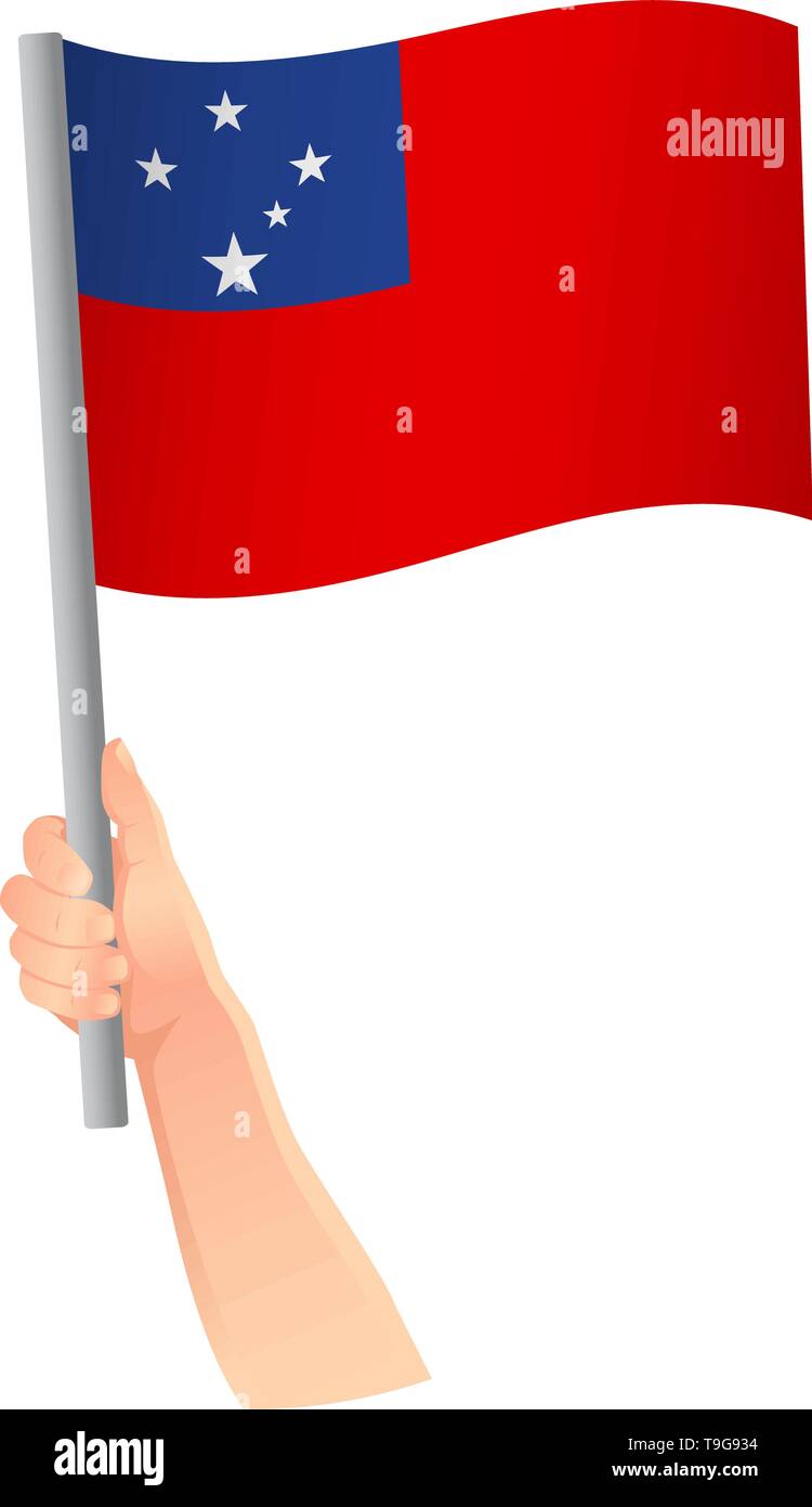 Samoa flag in hand. Patriotic background. National flag of Samoa vector ...