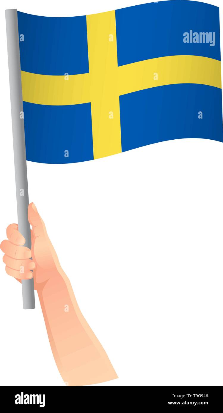 Sweden flag in hand. Patriotic background. National flag of Sweden ...