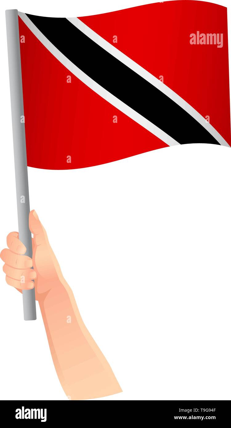 Trinidad and Tobago flag in hand. Patriotic background. National flag of Trinidad and Tobago ...