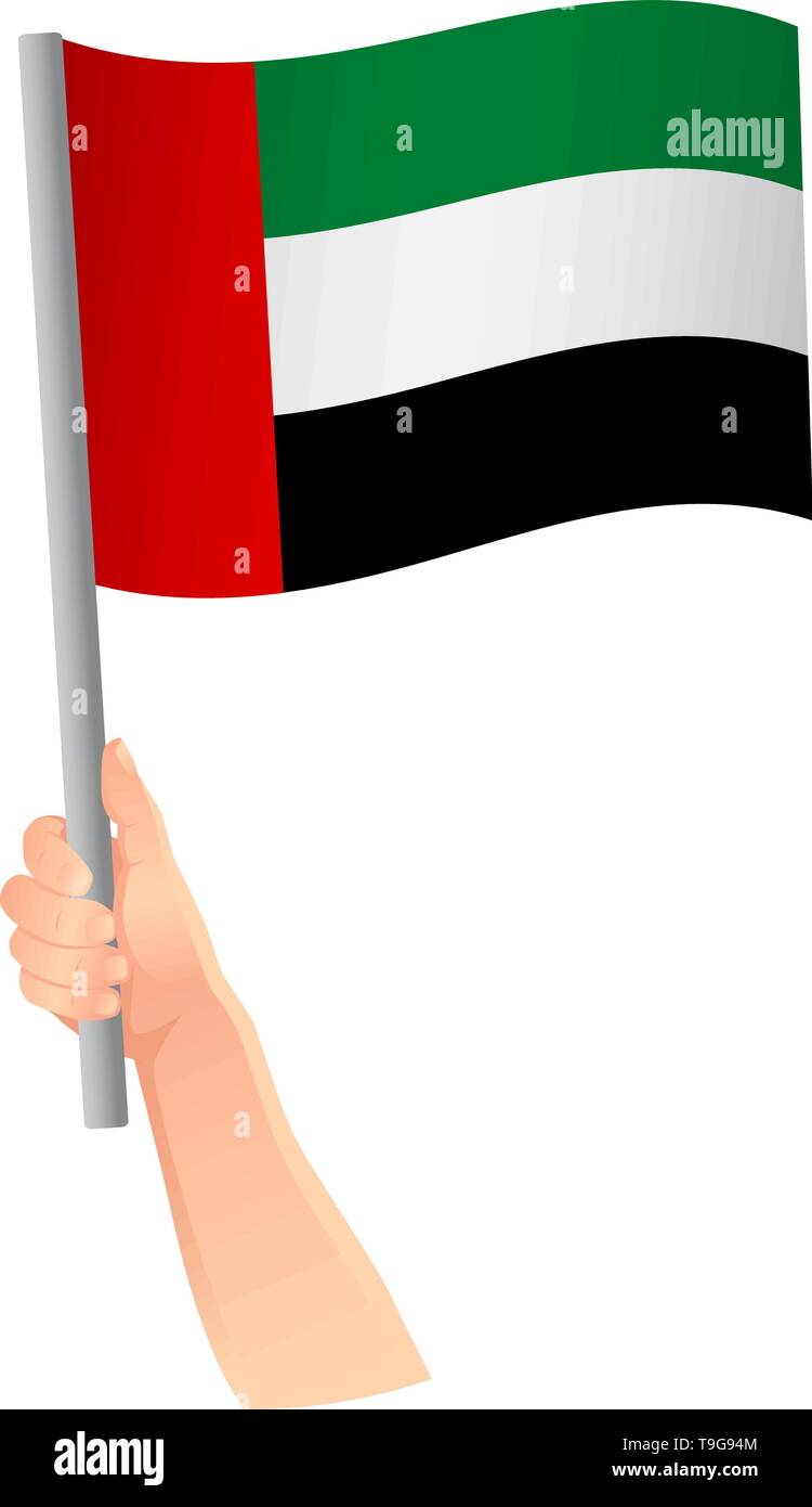 United arab emirates flag in hand. Patriotic background. National flag ...