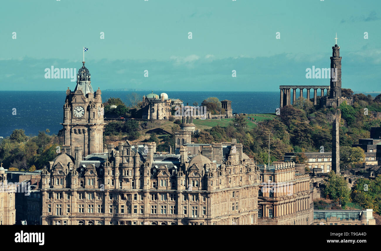 Edinburgh city rooftop view with historical architectures. United ...