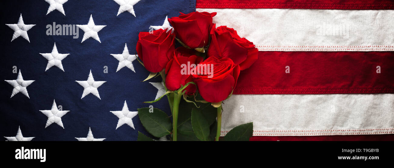 US American flag with roses Stock Photo - Alamy