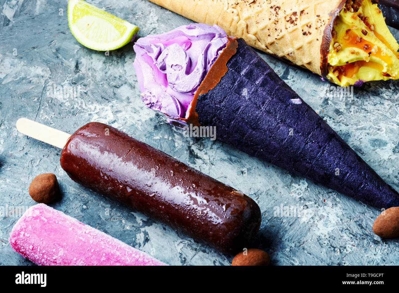Set of ice cream of different colors and flavours.Assorted ice cream ...