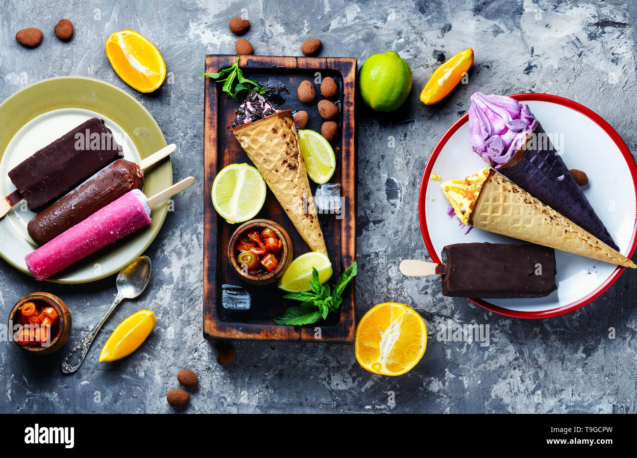 Set of ice cream of different colors and flavours.Assorted ice cream ...