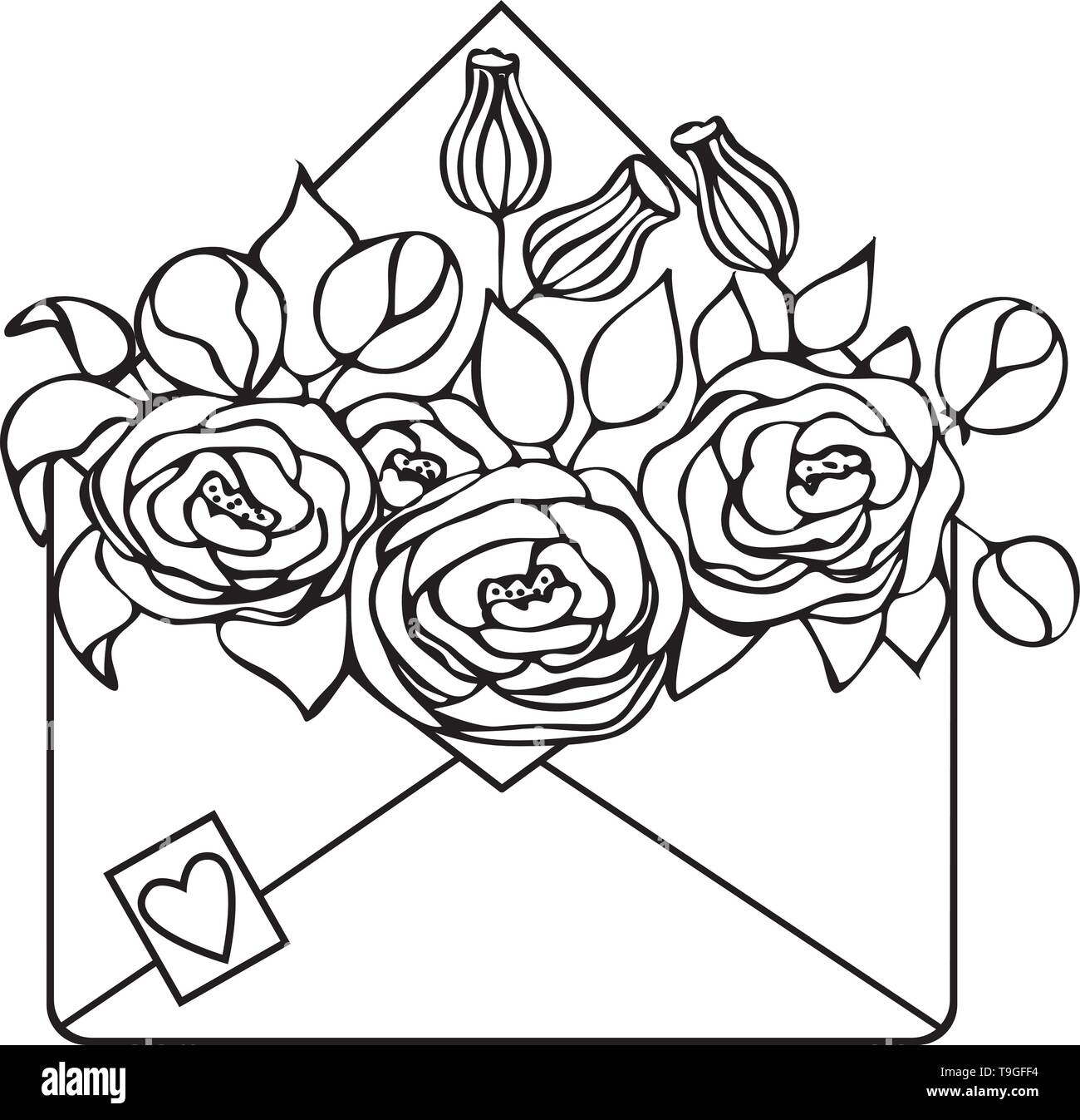 Isolated hand-drawn kraft envelope with flowers, silhouette Stock ...