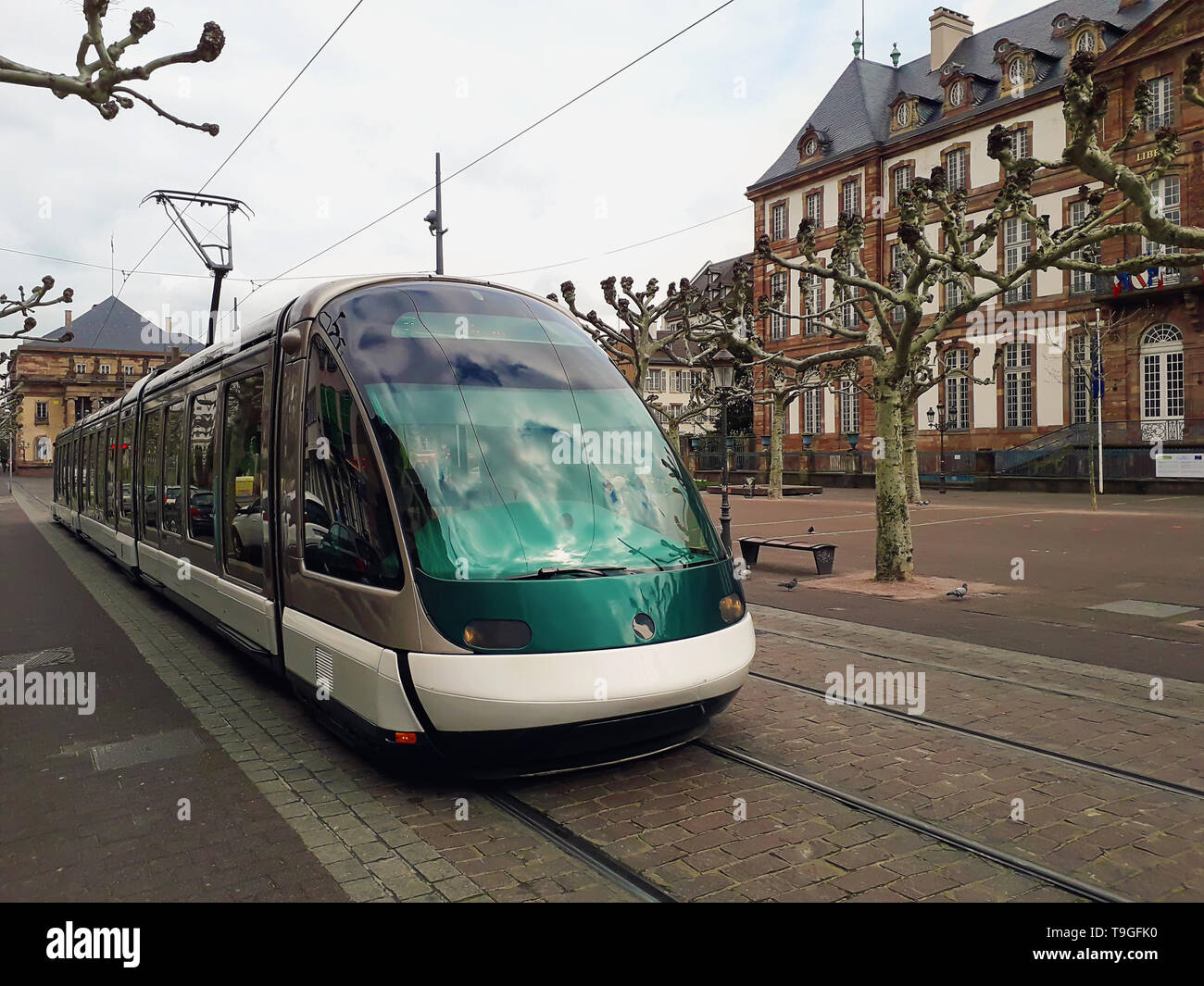 Tram transportation on the Place Broglie street in front of the city ...