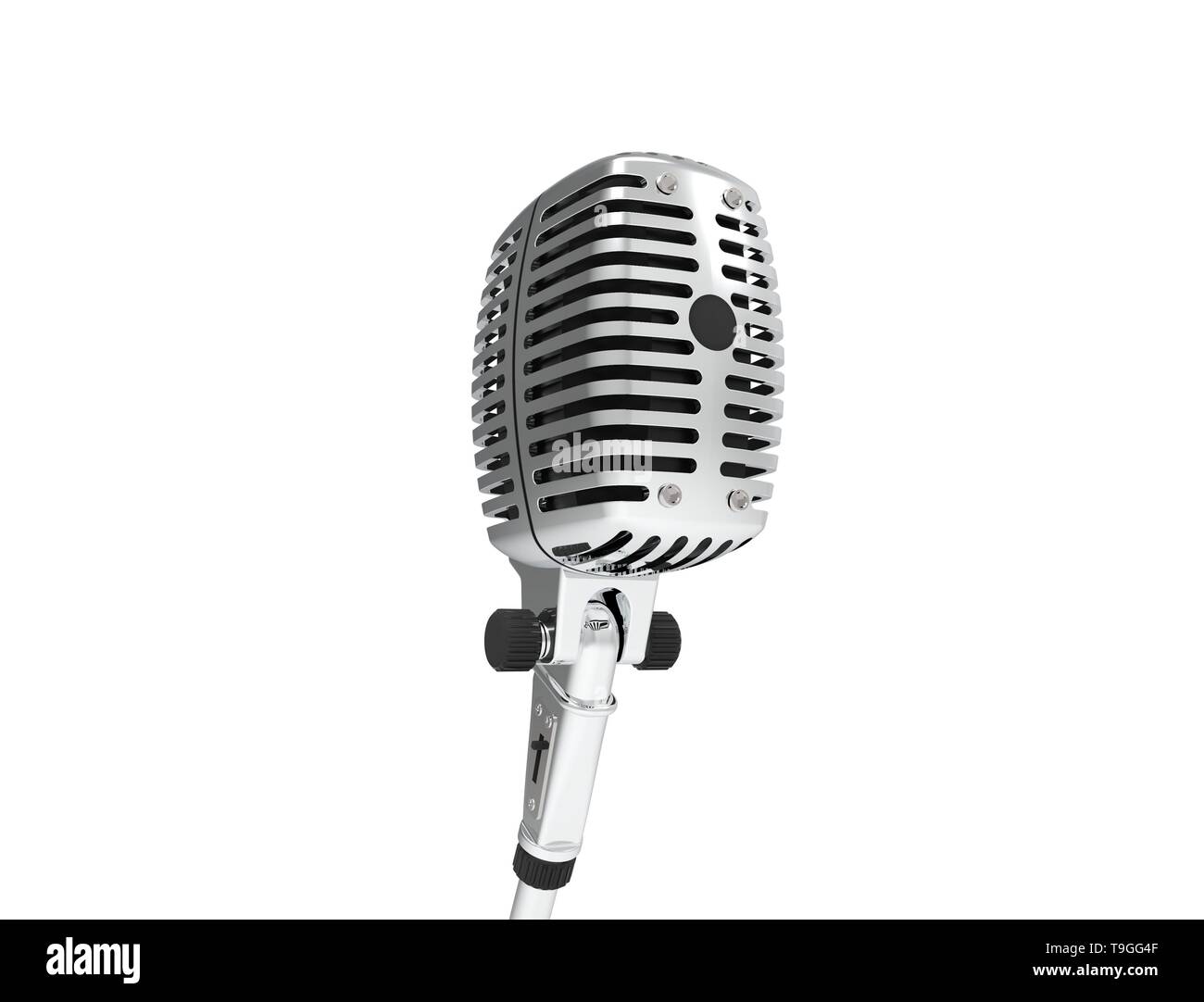 3D rendering of a classic metal chrome microphone isolated on white ...
