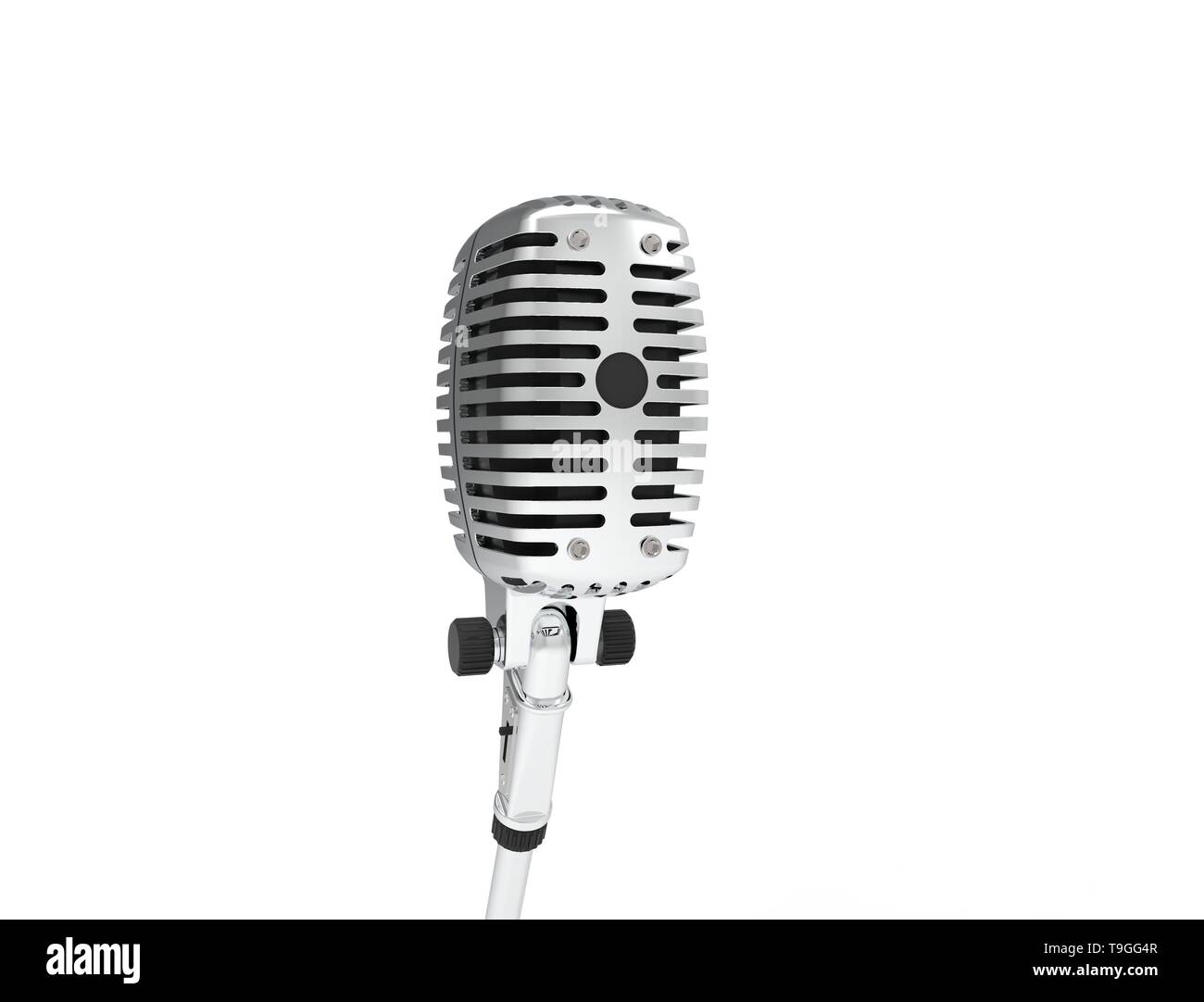 3D rendering of a classic metal chrome microphone isolated on white ...