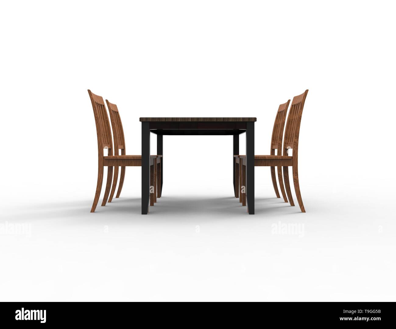 3D rendering of a wooden dinner table with 4 chairs Stock Photo - Alamy