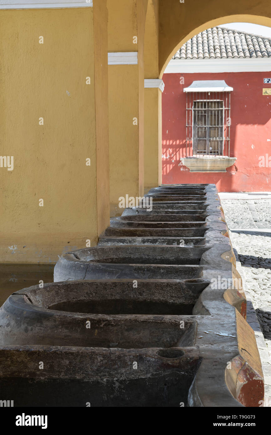 Old stone washing basins, in Antigua, Guatemala Stock Photo - Alamy