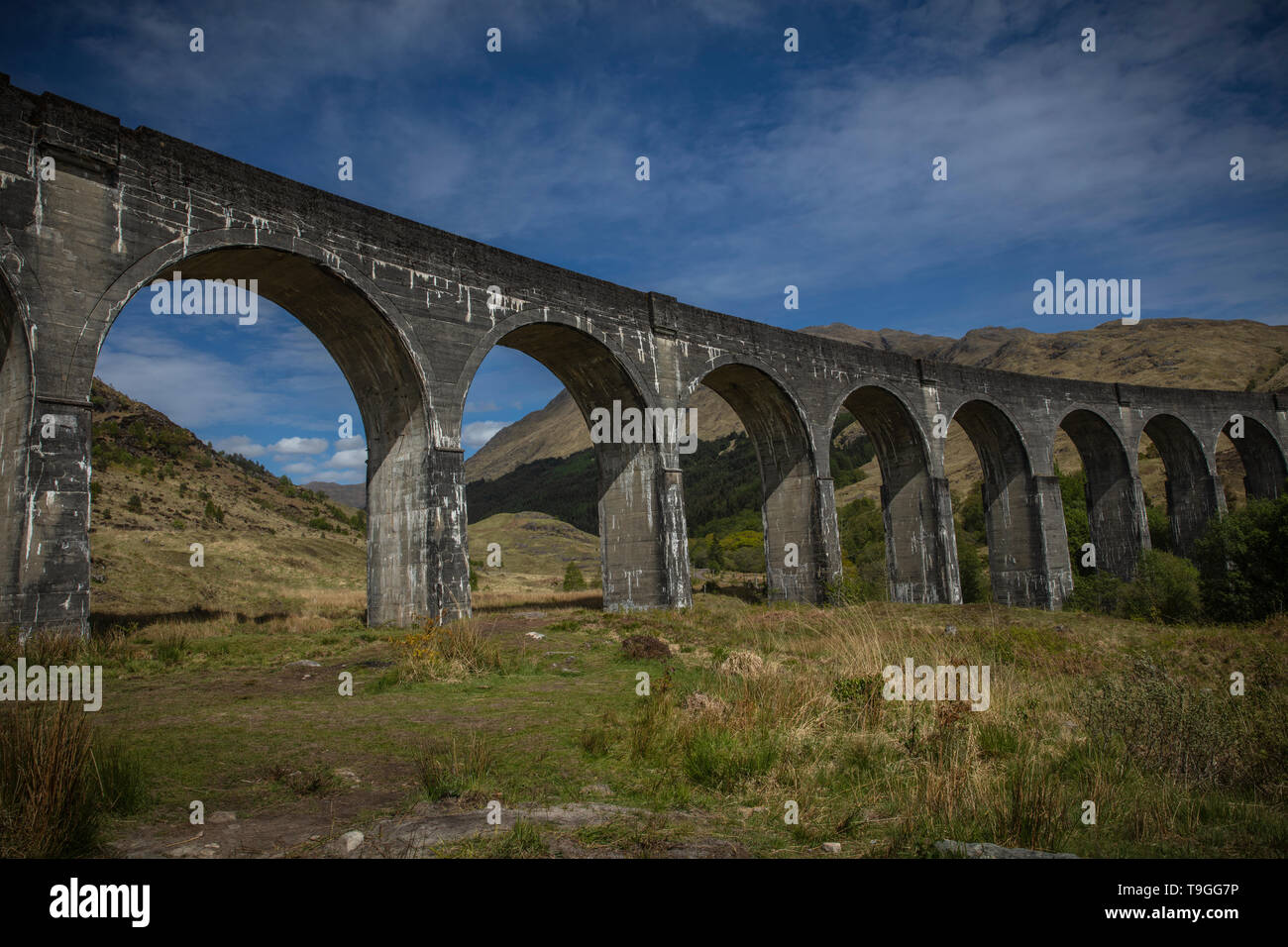 Concrete viaduct at Glenfinnan in the highlands of Scotland over which ...