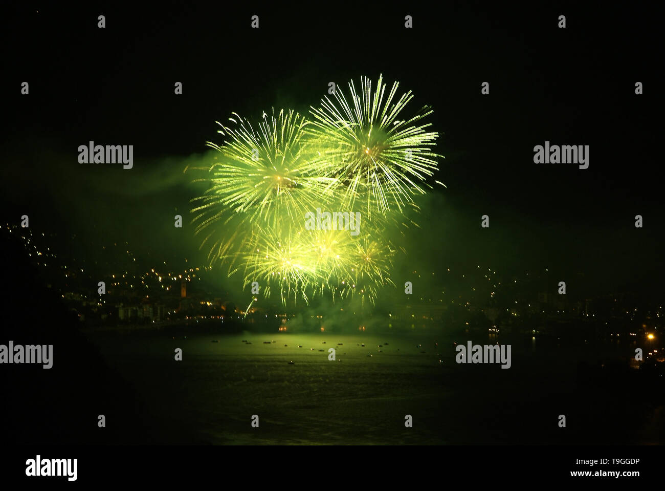 Nice and colorful fireworks in black night Stock Photo - Alamy