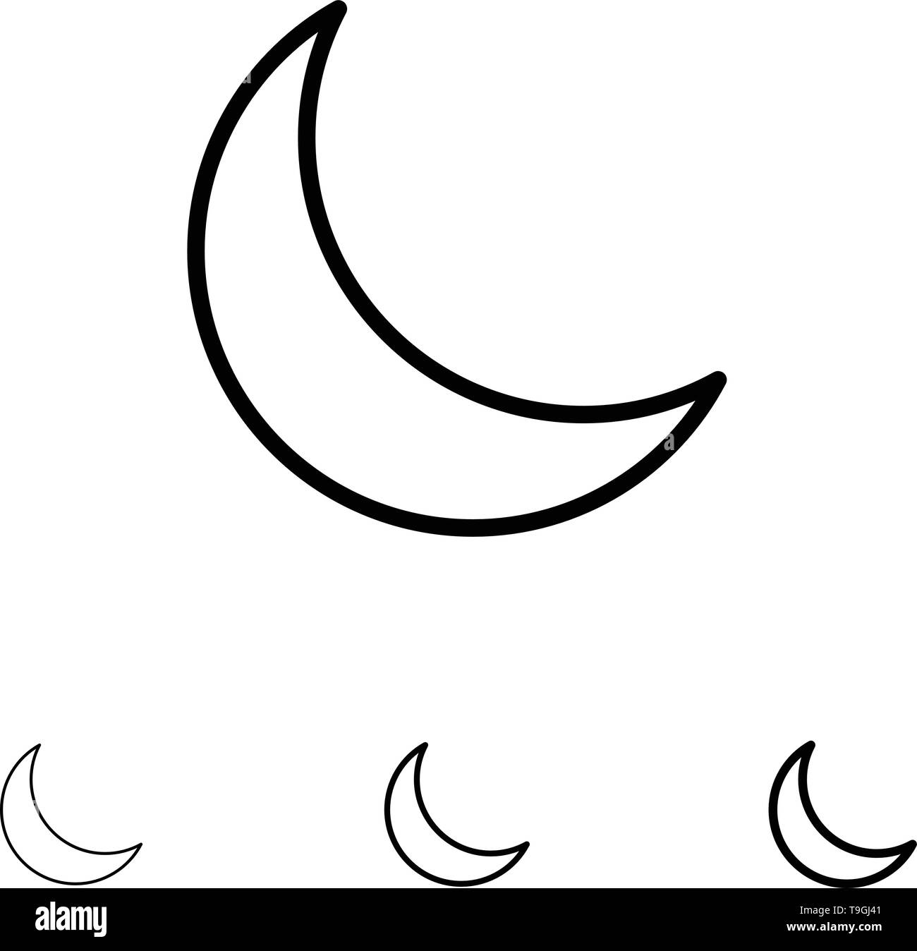 Moon, Night, Sleep, Natural Bold and thin black line icon set Stock ...