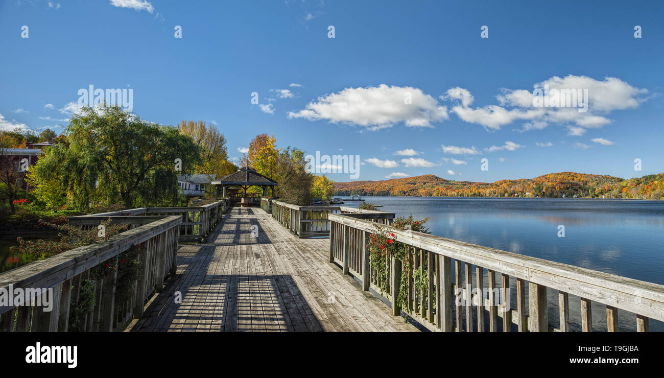 Panoramic view of a boardwalk and Massawpipi lake, North-Hatley ...