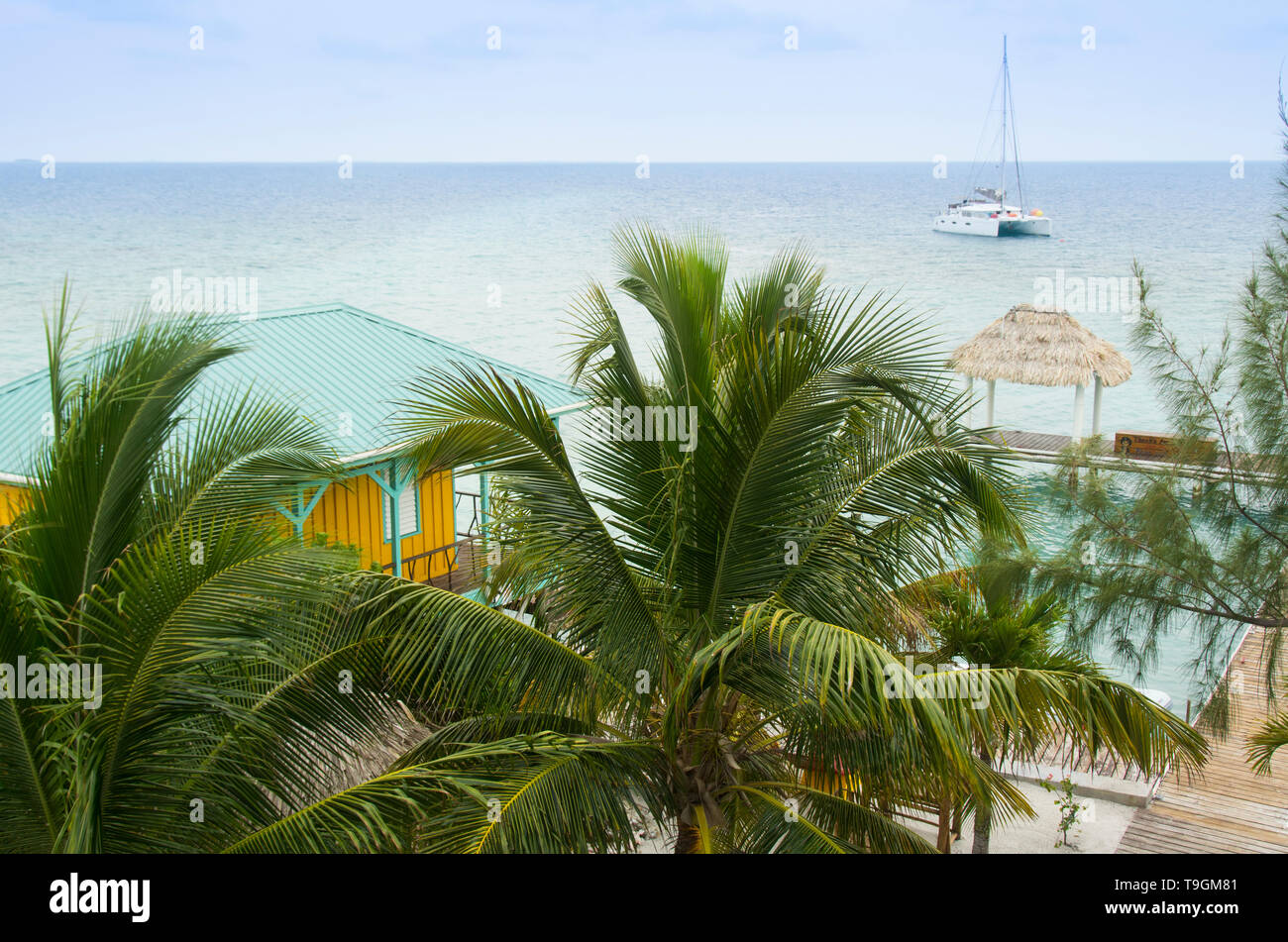 Colrful cabins and palm treesat the idyllic King Lewey's Island Resort ...