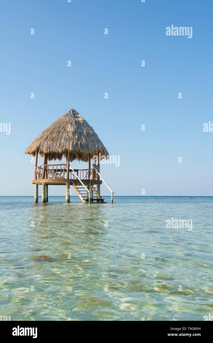 Palapa platform, North Long Coco Plum Caye, Belize Stock Photo - Alamy
