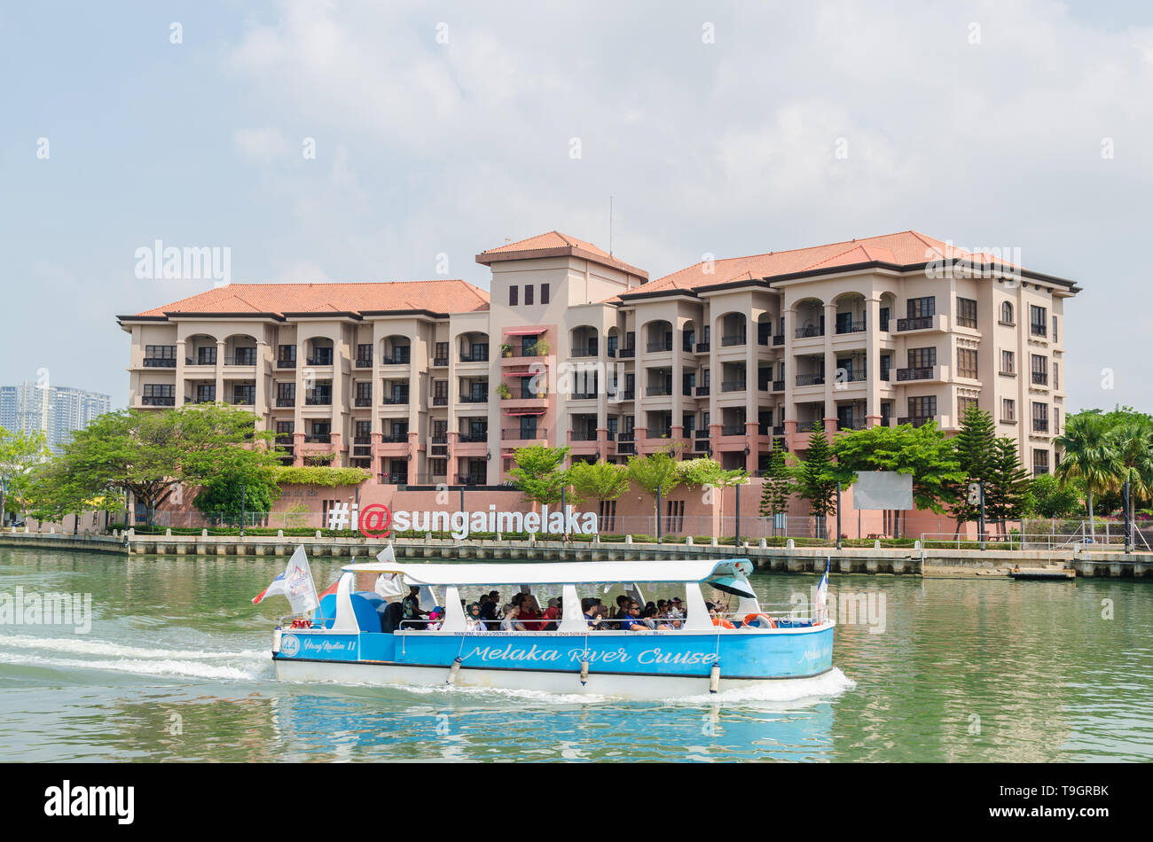 Malacca, Malaysia - April 21, 2019: Riverside scenery of a cruise full ...