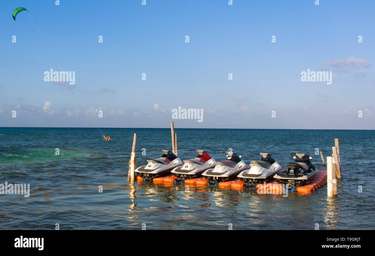 Jet skis and kite boarder at the 'Split', Caye Caulker, Belize Stock ...