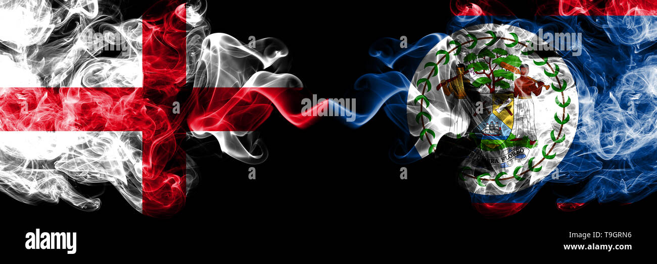 English vs Belize, Belizean smoky mystic flags placed side by side ...