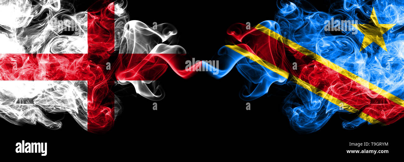 English vs Democratic Republic of the Congo smoky mystic flags placed ...