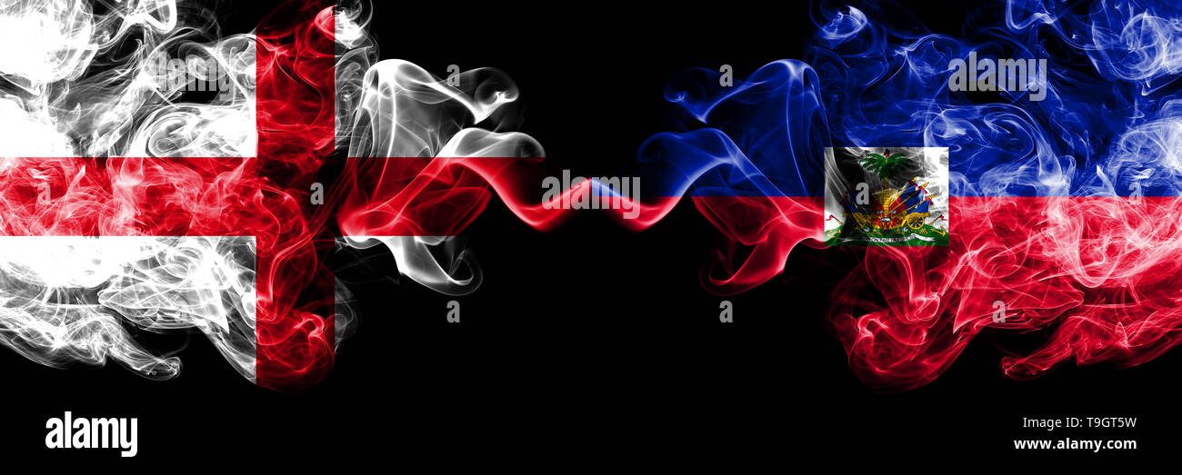 English vs Haiti, Haitian smoky mystic flags placed side by side. Thick ...
