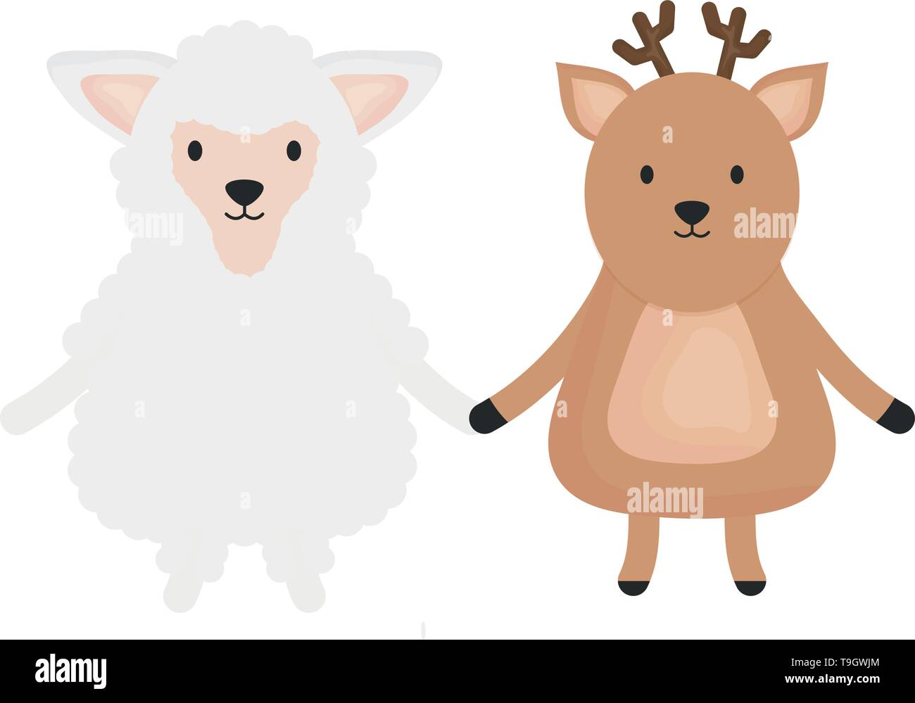 cute sheep and reindeer childish vector illustration design Stock ...