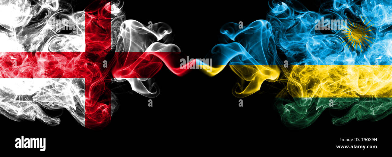 English vs Rwanda, Rwandan smoky mystic flags placed side by side ...