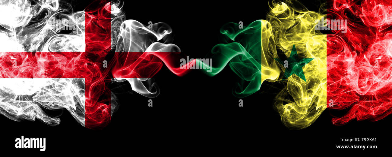 English vs Senegal, Senegalese smoky mystic flags placed side by side ...