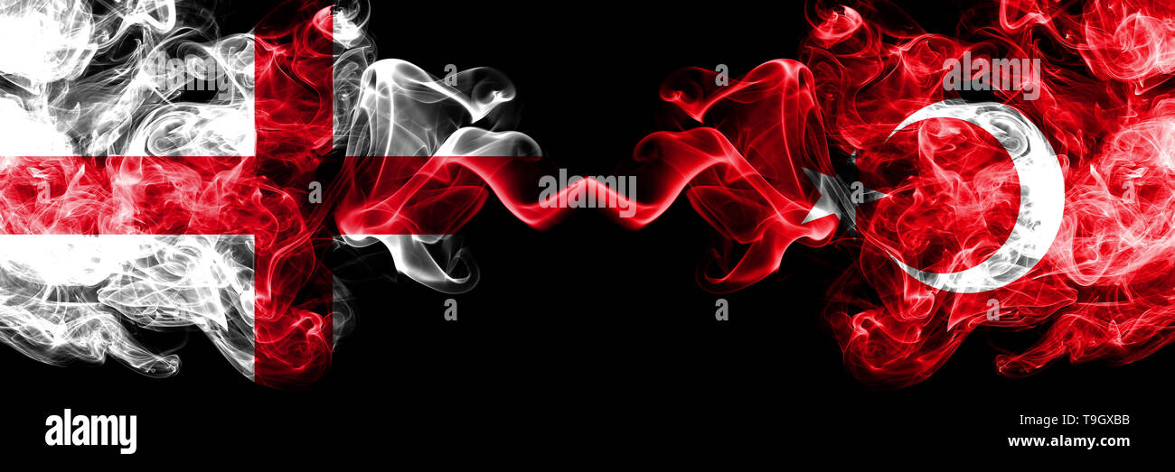 English vs Turkey, Turkish smoky mystic flags placed side by side ...