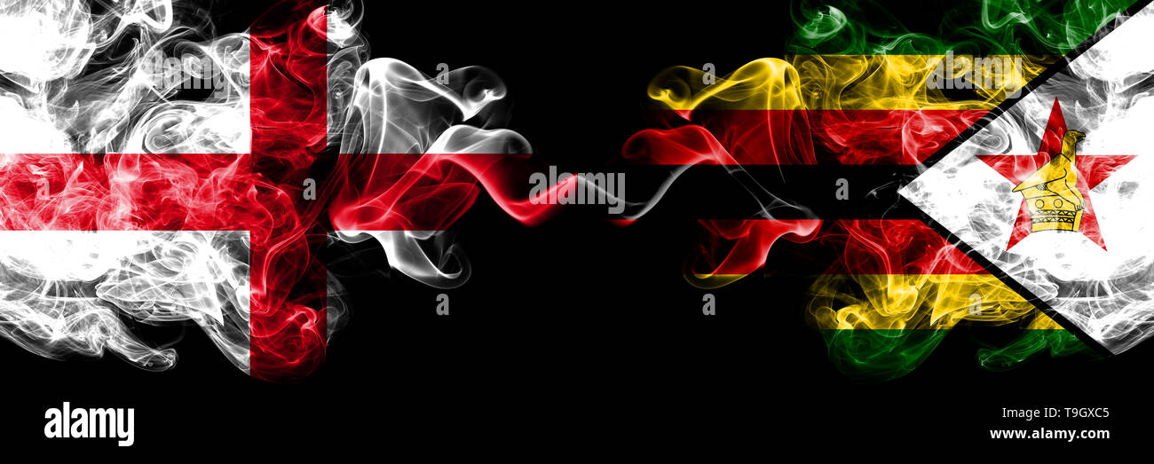 English vs Zimbabwe, Zimbabwean smoky mystic flags placed side by side ...