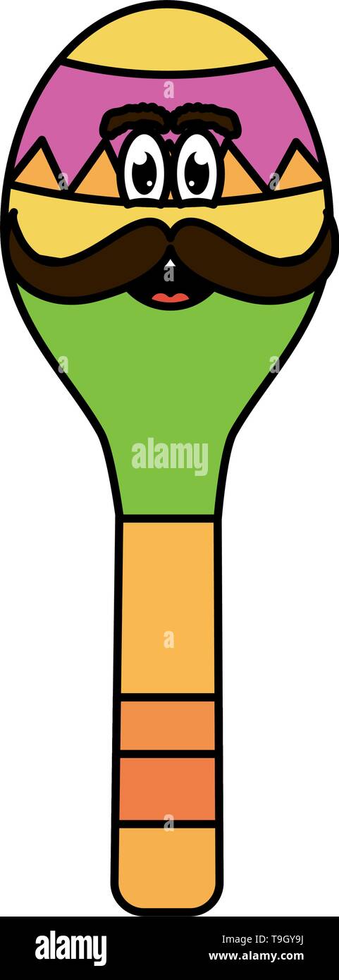 mexican maraca with mustache character vector illustration design Stock ...
