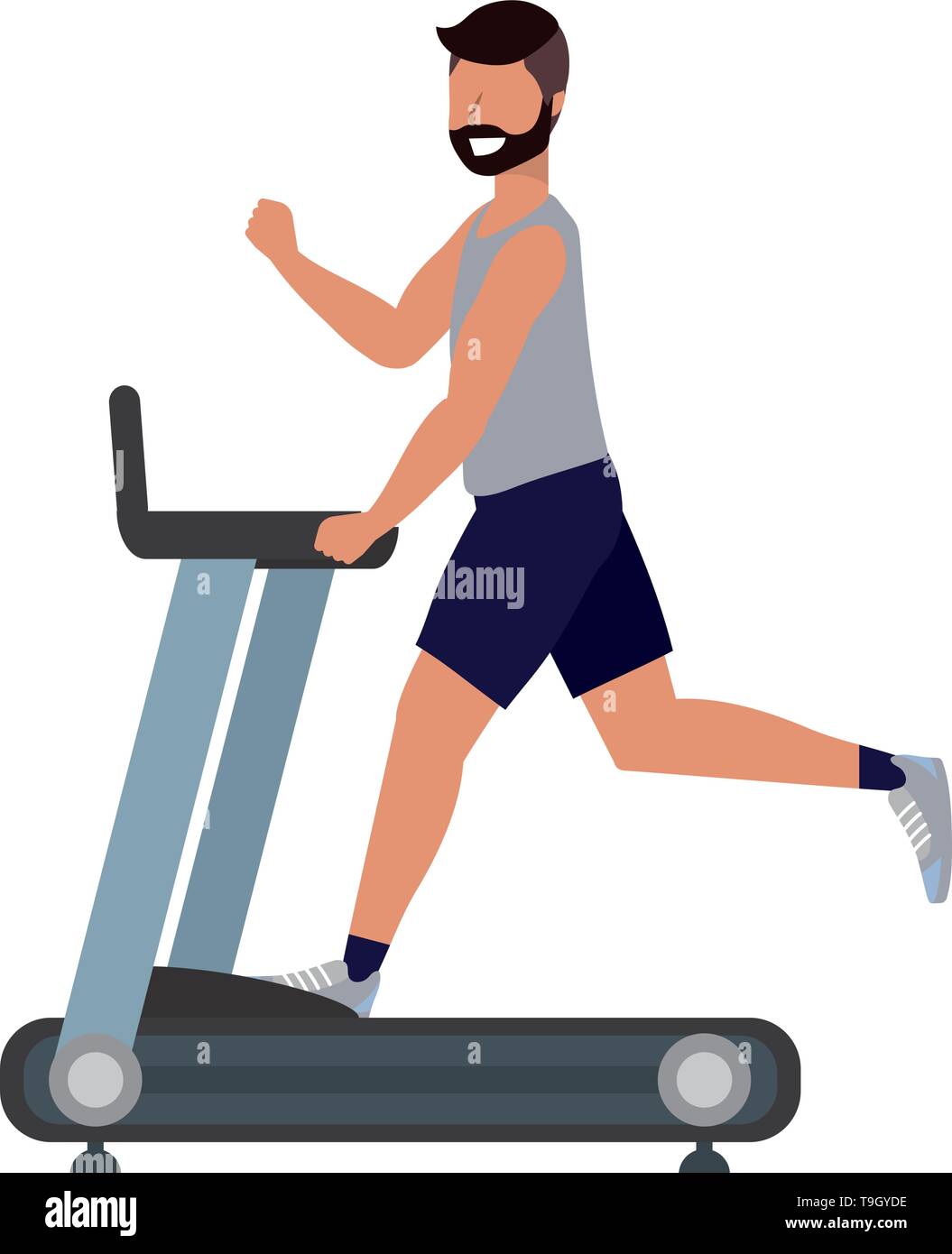 fitness exercise man running over treadmill workout healthy fit ...