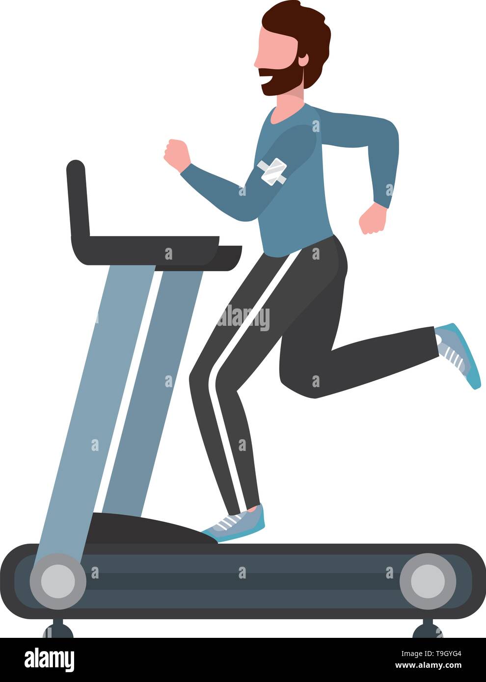 fitness exercise man running over treadmill workout healthy fit ...
