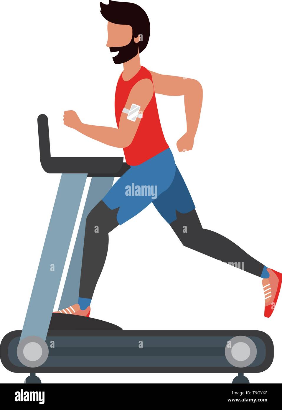 fitness exercise man running over treadmill workout healthy fit ...