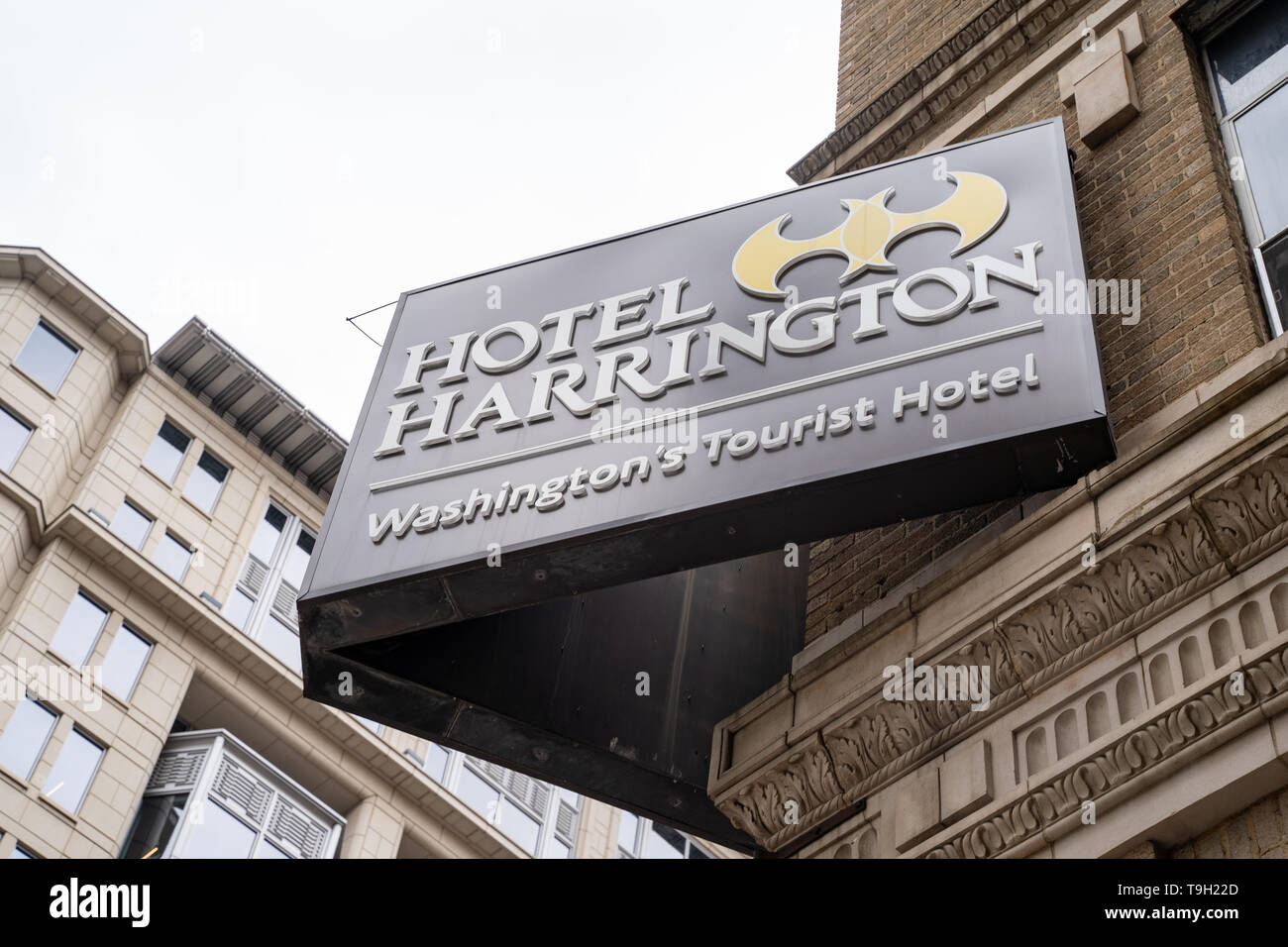Washington, DC - May 9, 2019: Sign for Hotel Harrington, Washington DCs ...