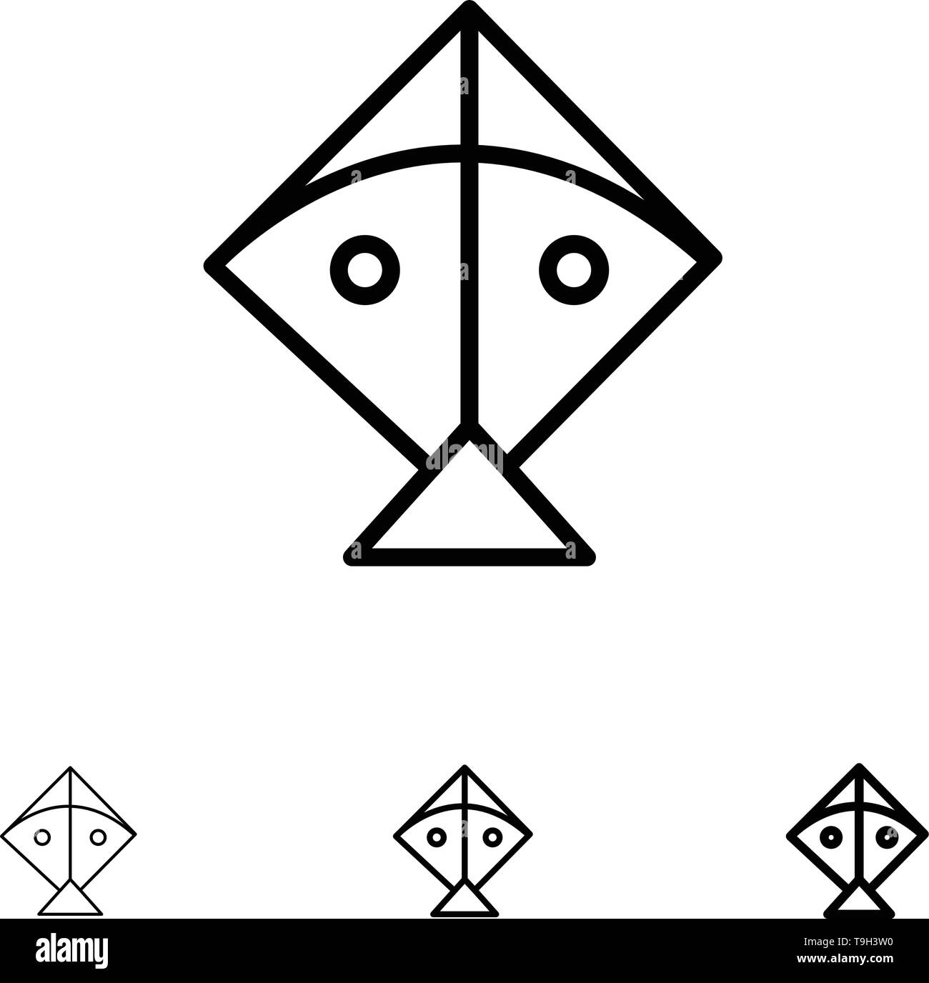 Kite, Festival, Flying Bold and thin black line icon set Stock Vector ...