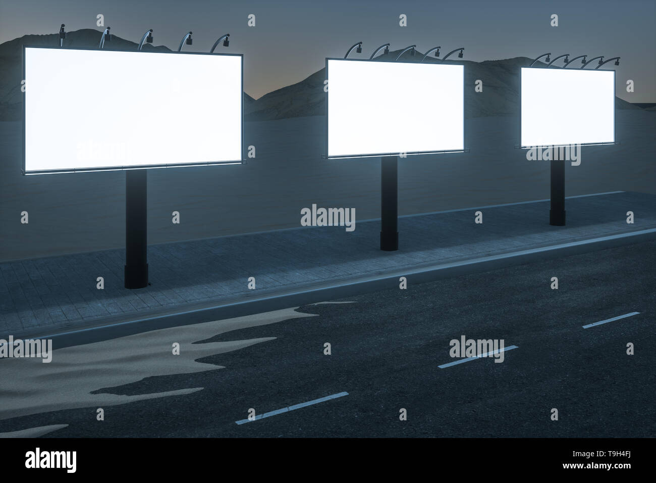 3d rendering, advertising billboard on the side of road. Computer ...