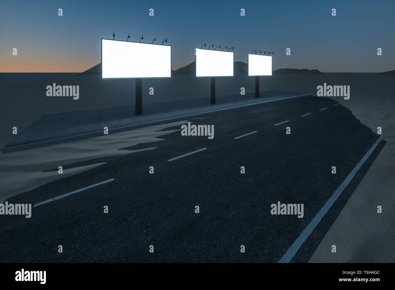 3d rendering, advertising billboard on the side of road. Computer ...