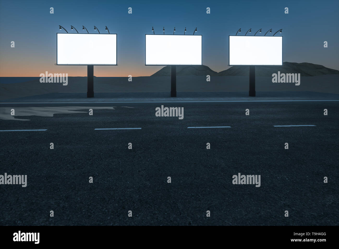 3d rendering, advertising billboard on the side of road. Computer ...