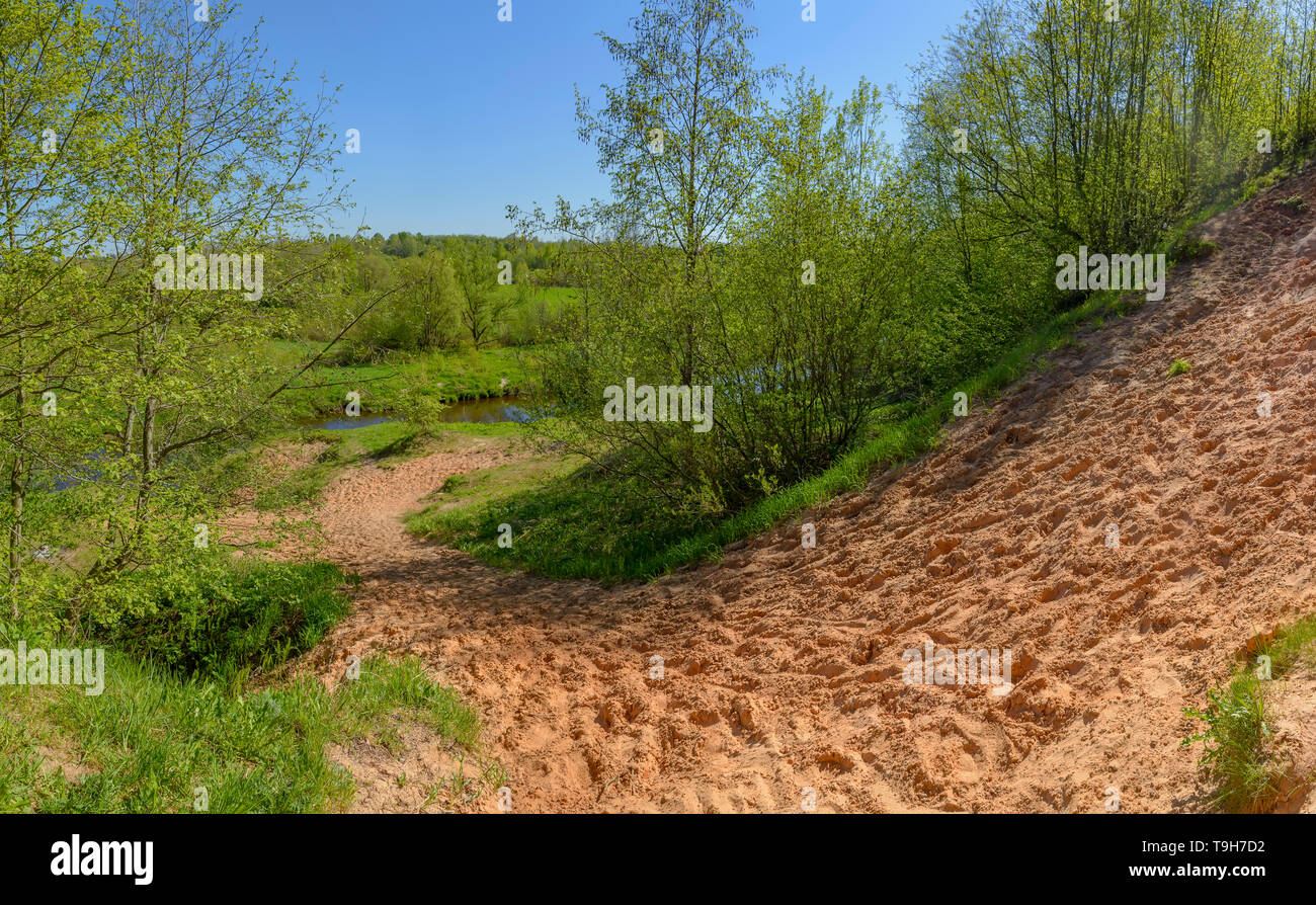 Spring walk along the river Sablinka in the Leningrad region. The ...