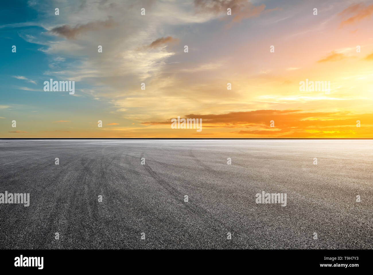 Empty race track and sky nature landscape at sunrise Stock Photo - Alamy